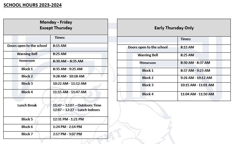 School Hours and Calendar - Father Michael Troy Catholic Junior High School